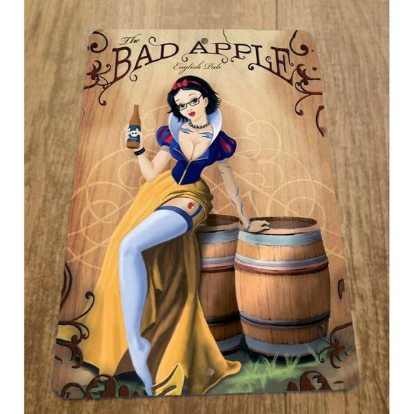 Accents | Bad Apple English Pub Snow White 8x12 Metal Wall Alcohol Bar ...